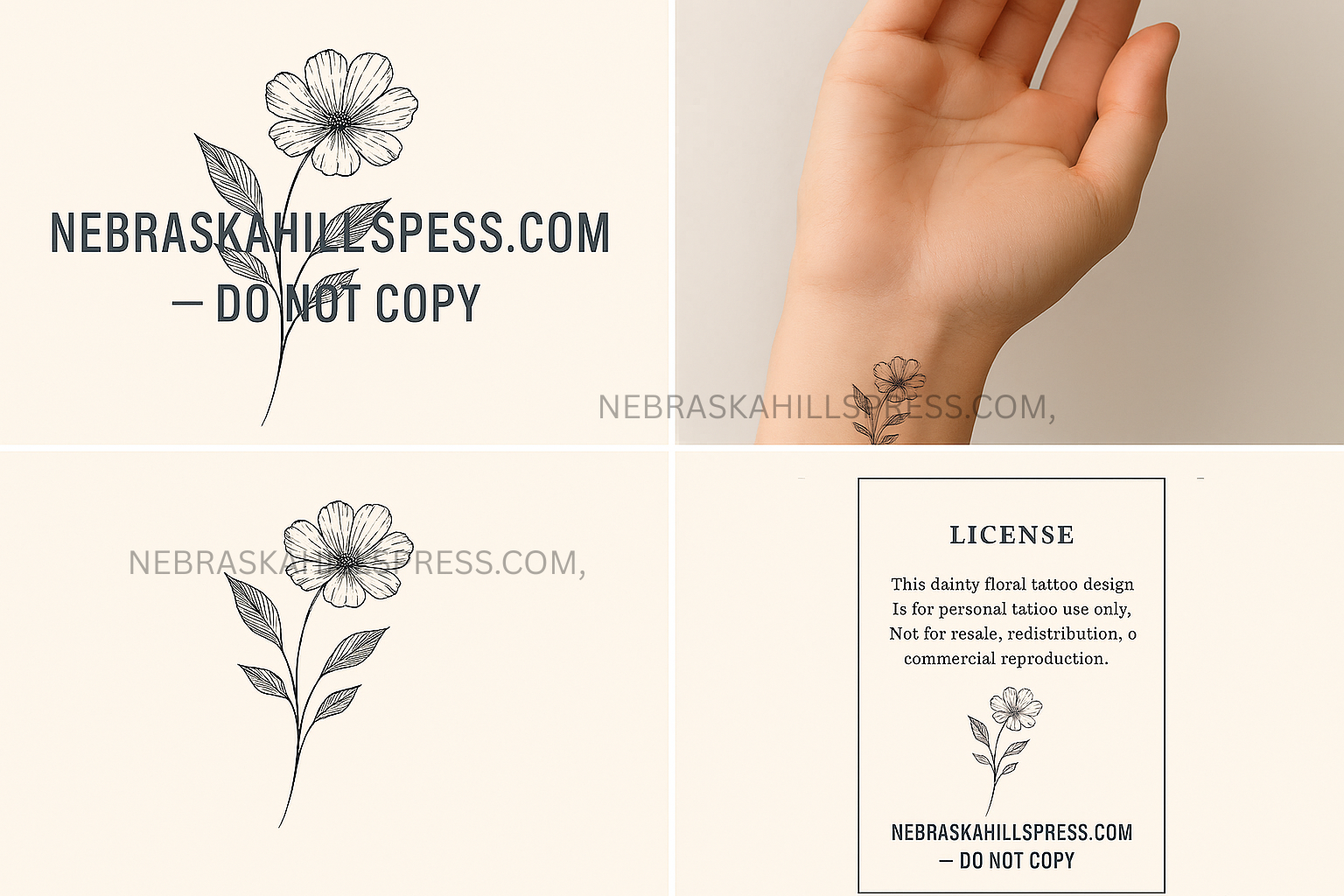 Dainty Floral Fine‑Line Tattoo Design (Digital Download) – Nebraska ...