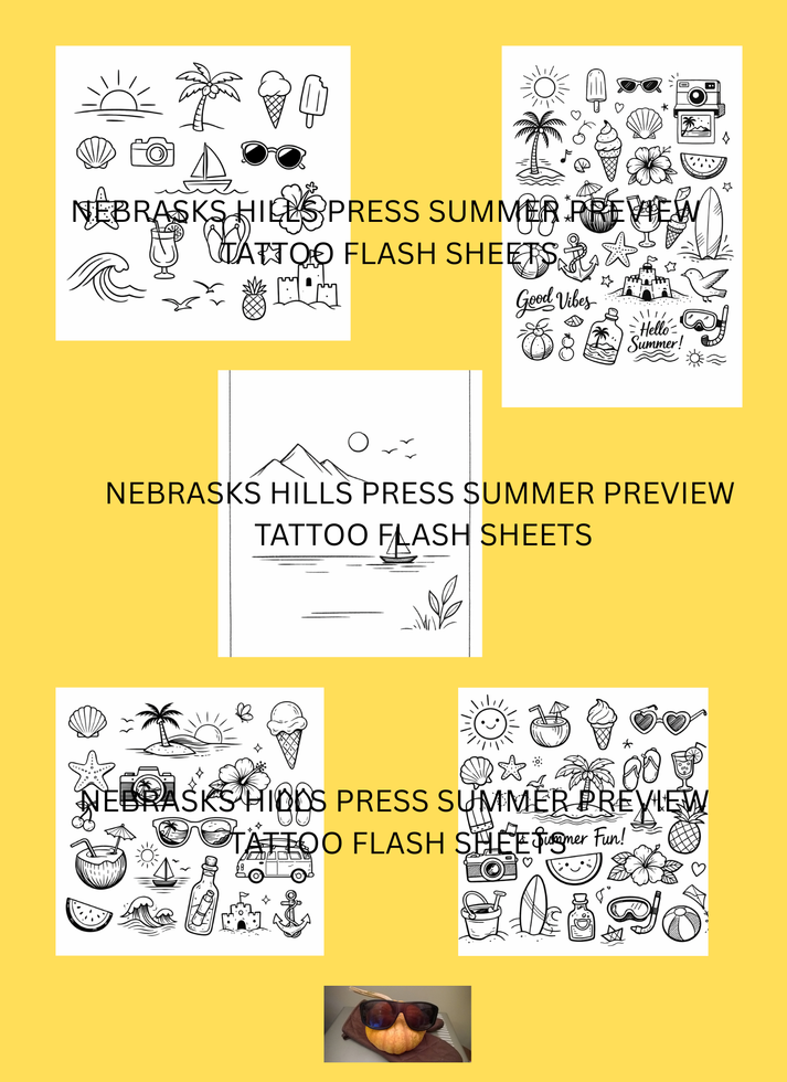 Summer Tattoo Flash Sheet – Minimalist Linework | Nebraska Hills Press